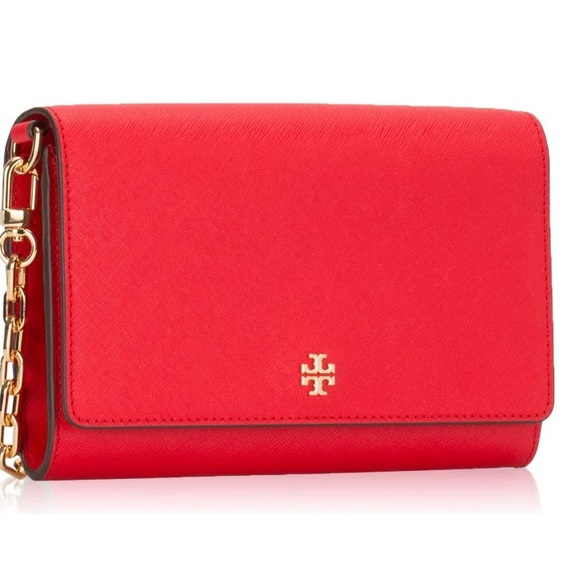 Tory Burch | Bags | Tory Burch Emerson Chain Wallet In Brilliant Red ...